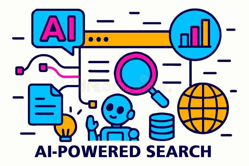 Ai Powered Search Technology Concept with Data Analysis and Global Connectivity Stock Vector ...