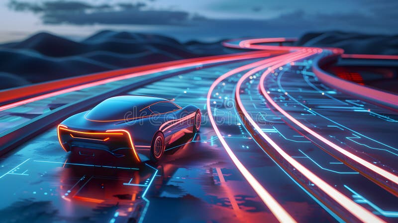 AI-powered Self-driving Car on a Futuristic Highway. Stock Illustration ...