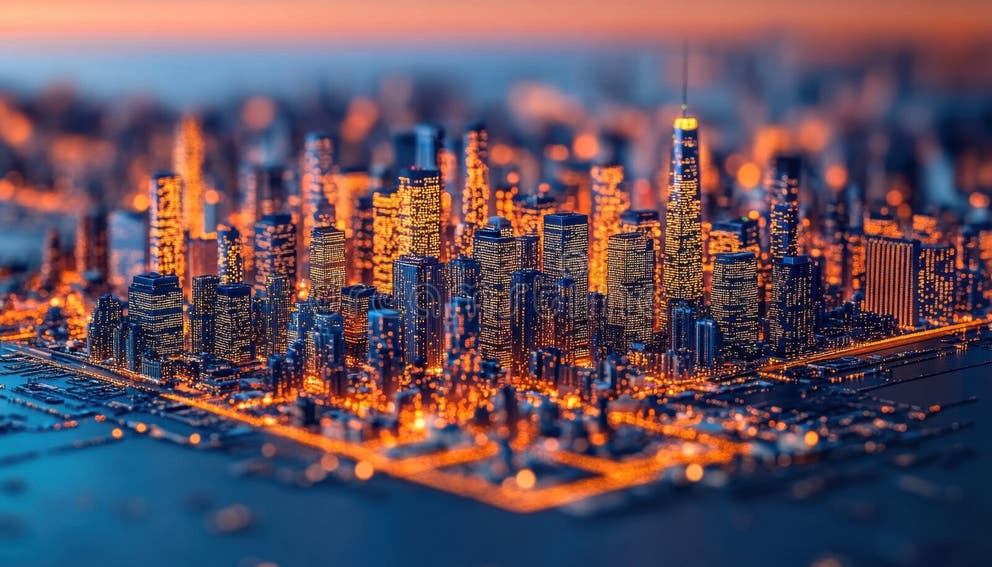 AI-Powered Smart Cityscape Futuristic Metropolis with Glowing Binary ...