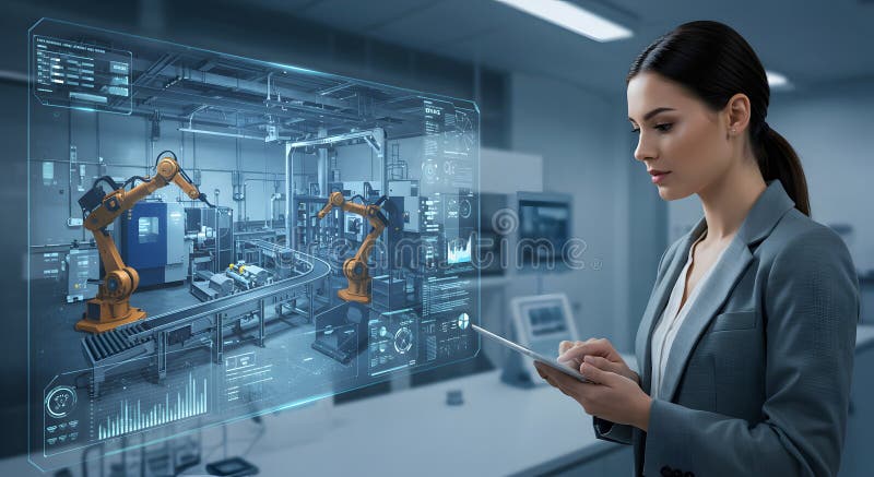 AI-Powered Smart Factory Visualization Stock Illustration ...