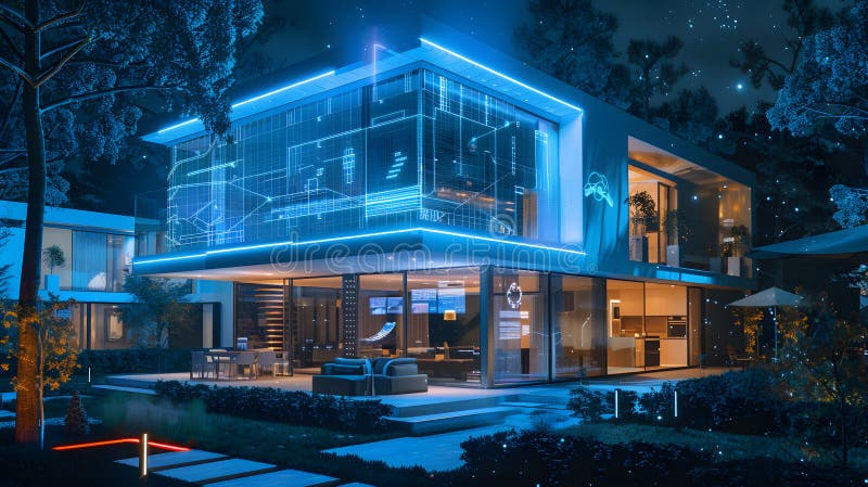 AI-powered Smart Home with Holographic Displays Systems. Stock ...
