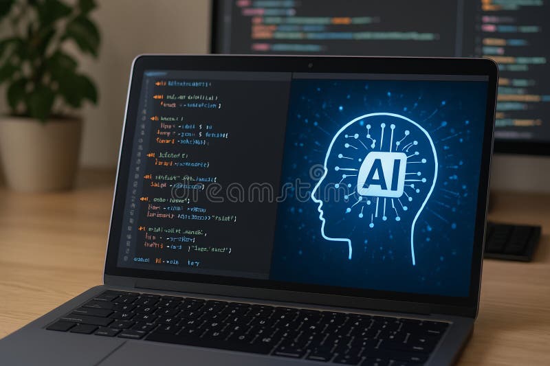 AI-Powered Software Development in Action Stock Illustration - Illustration of electronics, high ...