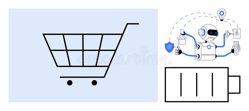 AI-powered Solutions for E-commerce, Automation, and Efficiency Represented with Cart, Robot ...