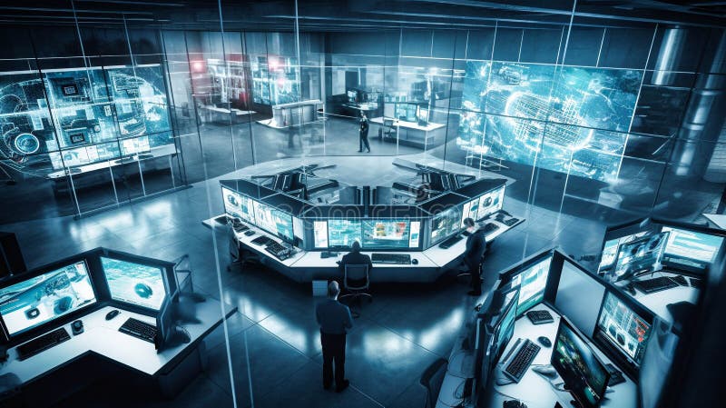 AI-Powered Surveillance Room. Generative AI Stock Image - Image of ...