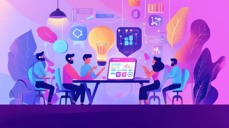 AI-Powered Teamwork & Innovation Stock Illustration - Illustration of ...