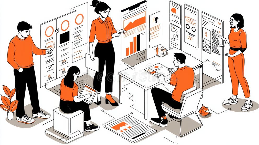 AI-Powered Teamwork Visualization Stock Illustration - Illustration of ...