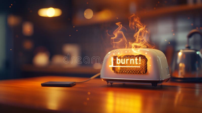 AI-powered Toaster Burning Toast with Digital Notification Stock Photo ...