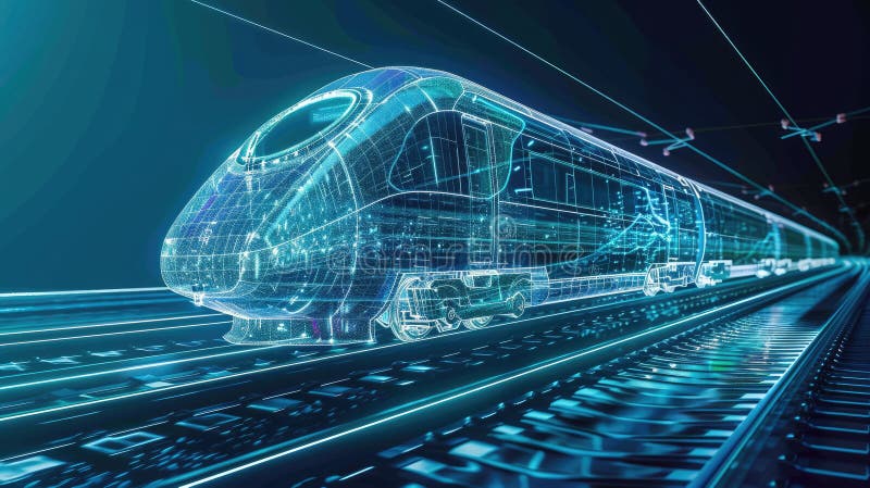 An AI-powered Train Racing on Tracks, Its Glowing Lines and Holographic ...