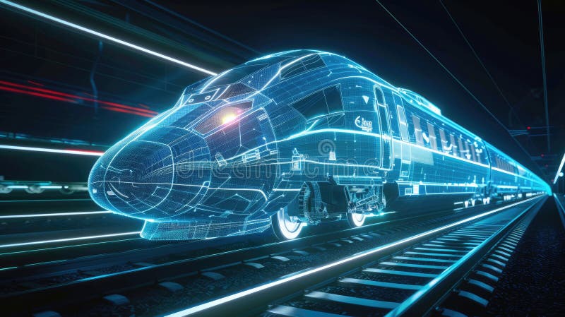 An AI-powered Train Racing on Tracks, Its Glowing Lines and Holographic ...