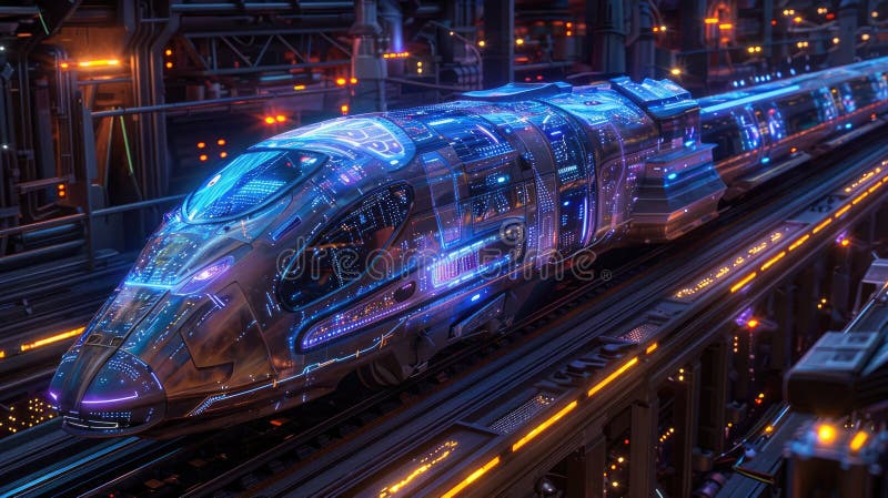 An AI-powered Train Racing on Tracks, Its Glowing Lines and Holographic ...