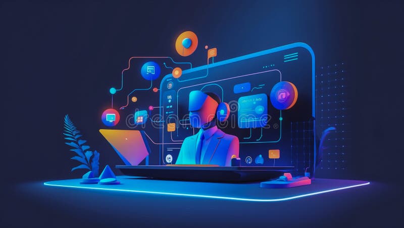 AI-Powered Virtual Workspace Concept Stock Illustration - Illustration ...