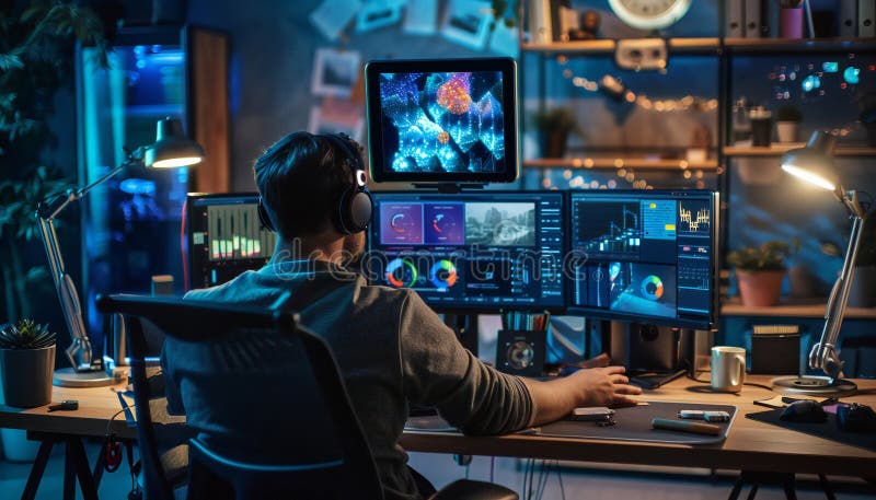 AI-powered Workspace. Modern with AI Tools, Holographic Displays, and a ...