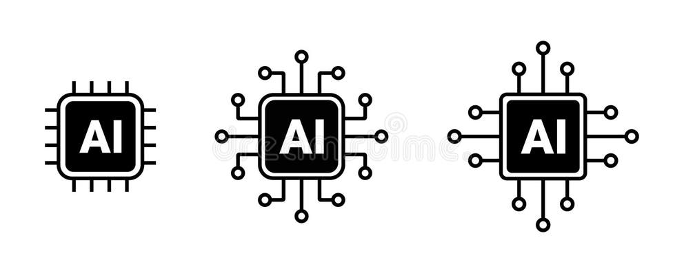 AI Processor Chip Icon, Artificial Intelligence Processor Circuit Vector Set Stock Vector ...