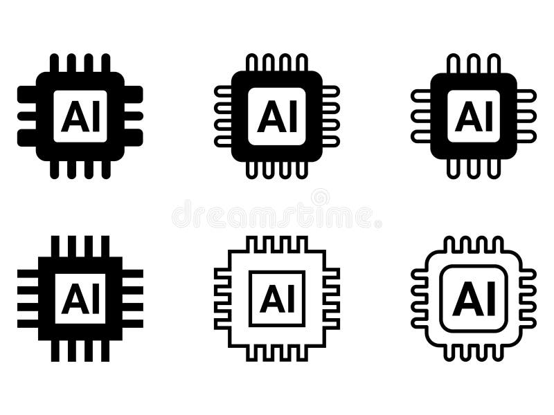 AI Processor Icons Variations of Microchip Designs for Artificial ...