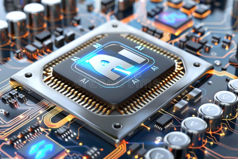 AI Processor on a Vibrant Circuit Board, Representing Advanced ...