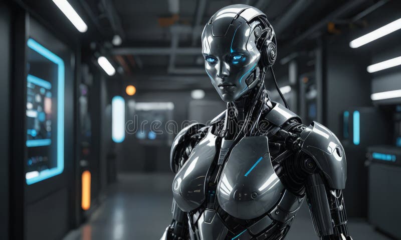 Robot in Futuristic Building Stock Illustration - Illustration of ...