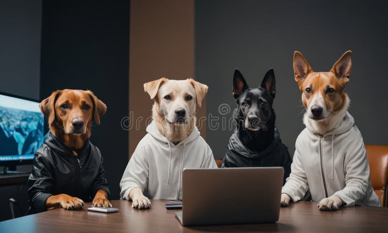 Three Dogs Sitting at Table Stock Illustration - Illustration of office ...