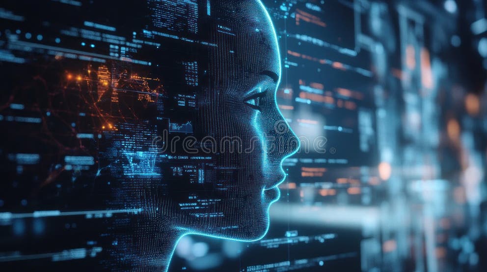 Ai Female Profile with Digital Interface Overlay Stock Illustration ...