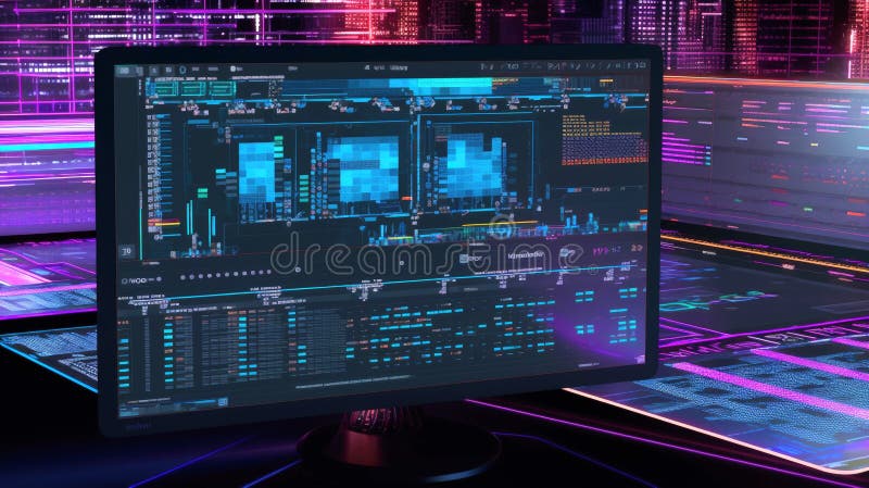 Ai Programming Interface With Code And Algorithm Graphics On The Screen Stock Illustration 5643