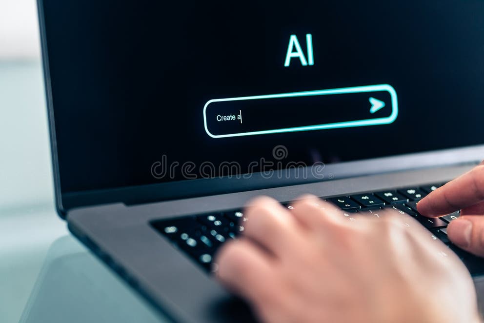 Ai Prompt Chat Bot Search Website To Generate Data Text Or Image Man Using Computer With