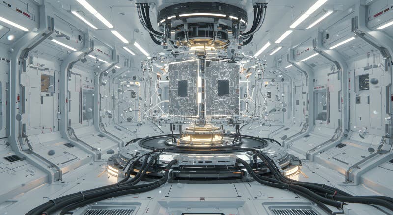 AI Quantum Computing Core in a Futuristic Lab Stock Illustration ...