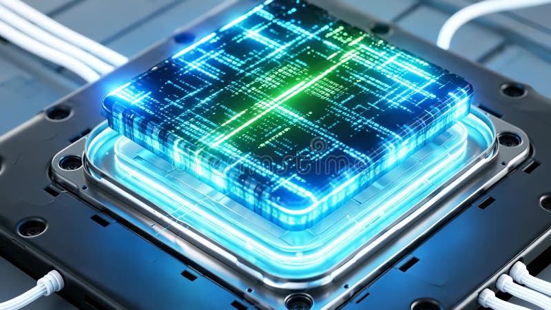 AI Quantum Processor Glows with Data Flow Stock Footage - Video of design, green: 407552636