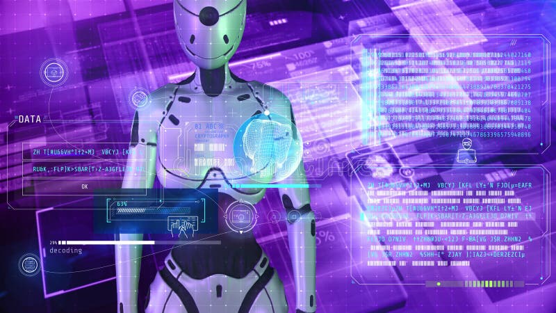 Cyborg and Cryptocurrency Virtual Panel, 3D Render. Stock Video - Video ...