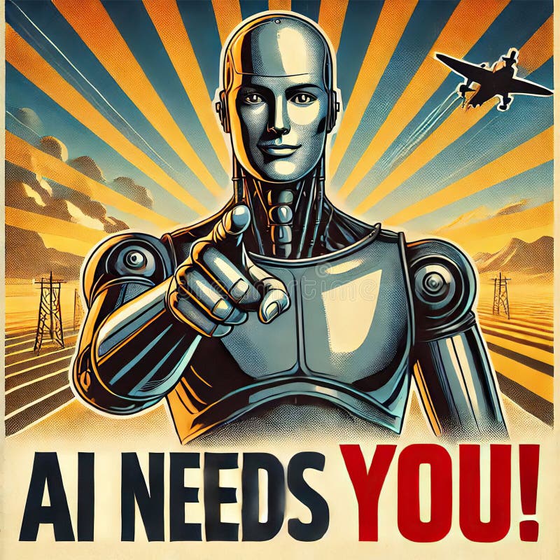 AI Recruitment Propaganda Poster. Robot Calls for Human Help. AI Needs ...