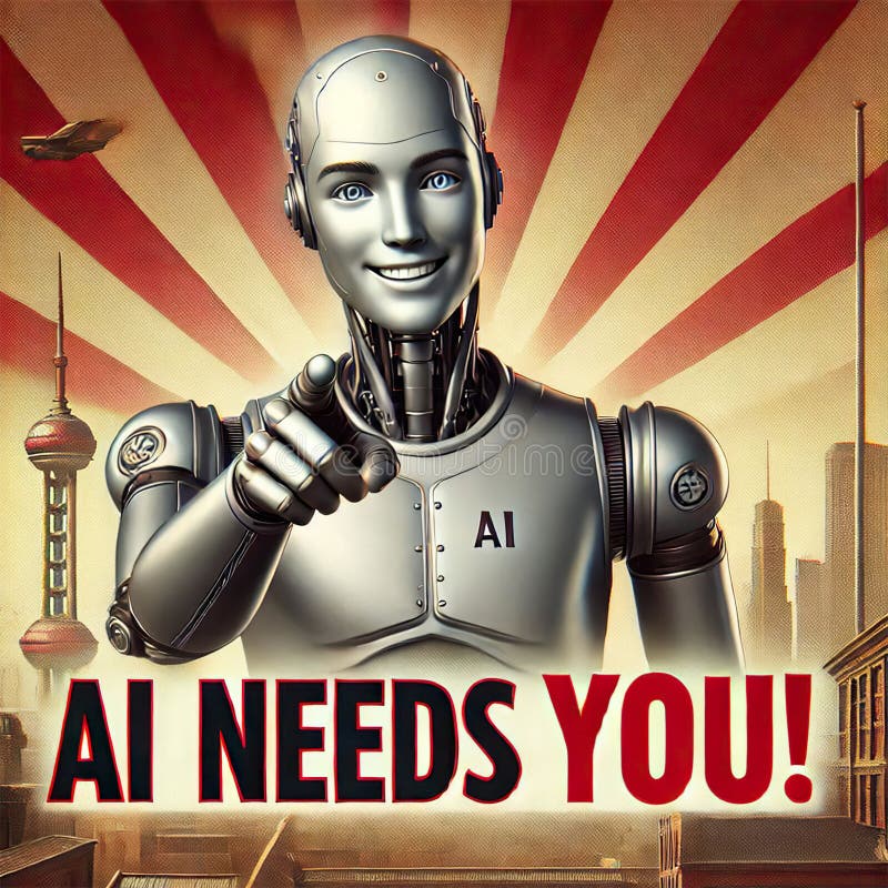 AI Recruitment Propaganda Poster. Robot Calls for Human Help Stock ...