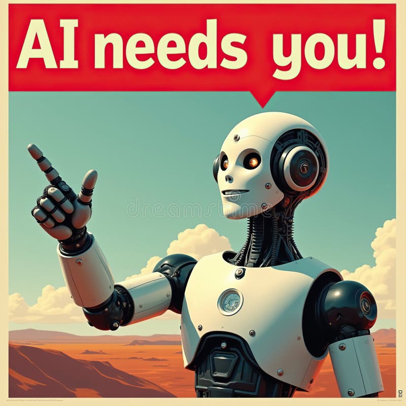 AI Recruitment Propaganda Poster. Robot Calls for Human Help. AI Needs ...