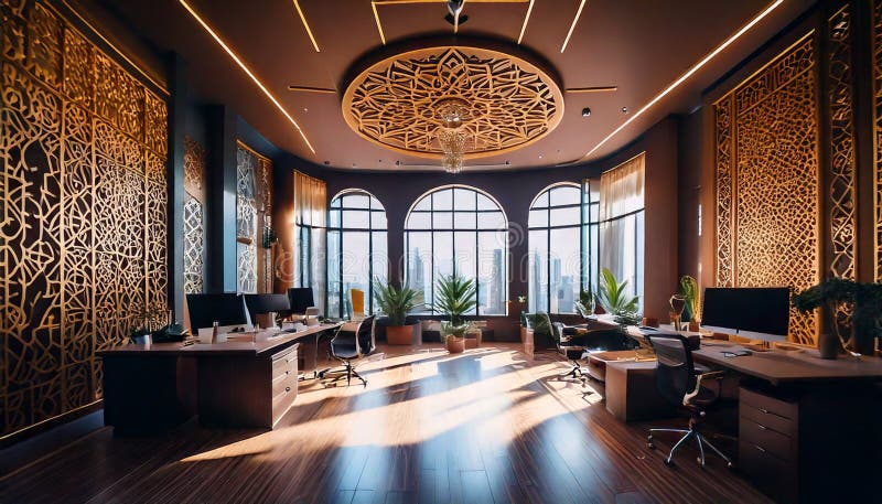 AI Generated - Arabian-Inspired Office Interior with Arabesque Décor ...