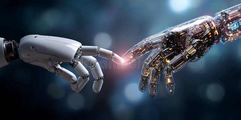 AI Revolution Robotic Hands Reaching for Connection Futuristic ...