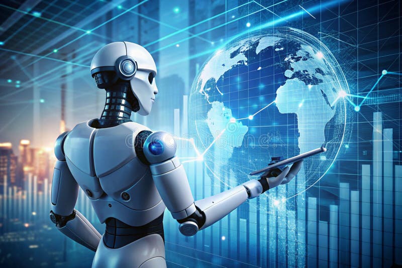 AI Robot Analyzing Business Data and Economic Growth Stock Illustration ...