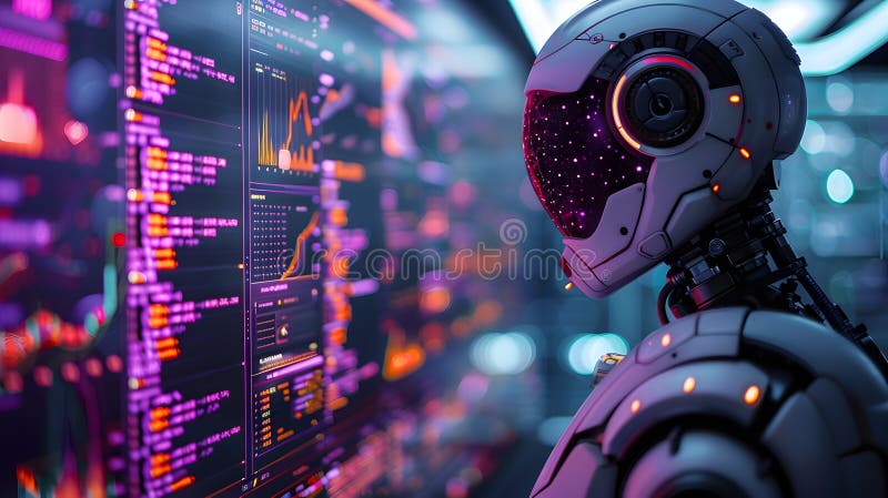 AI Robot Analyzing Data on Futuristic Digital Screens Stock Image ... AI Robot Analyzing Data on Futuristic Digital Screens Stock Image ...