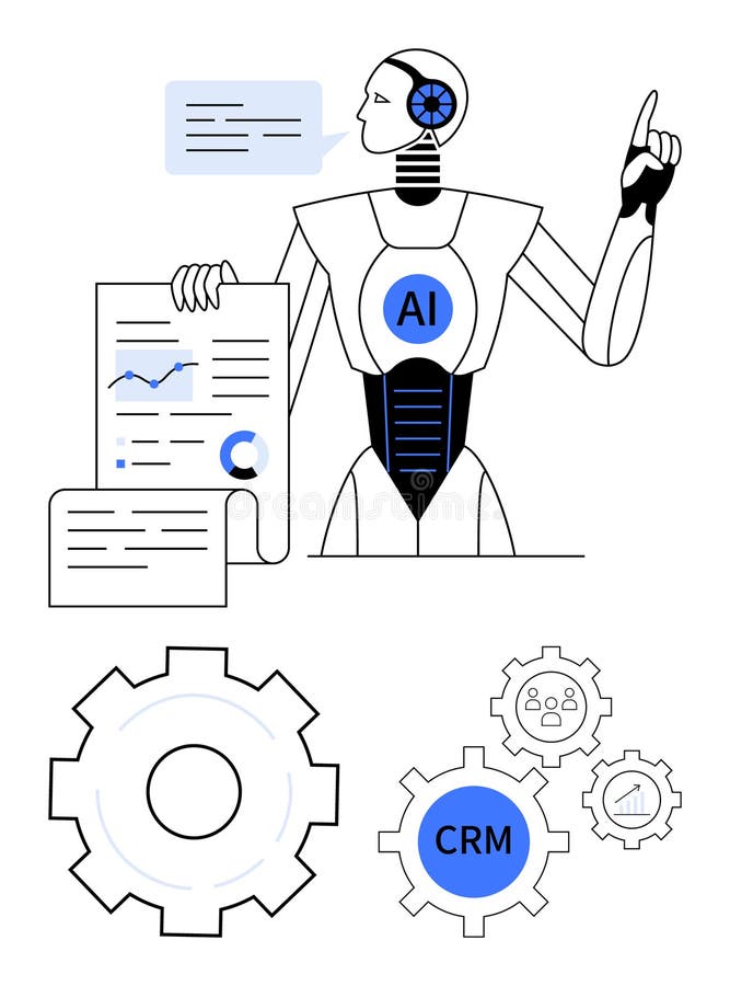 AI Robot Analyzing Reports with Data Visualization and CRM Integration ...