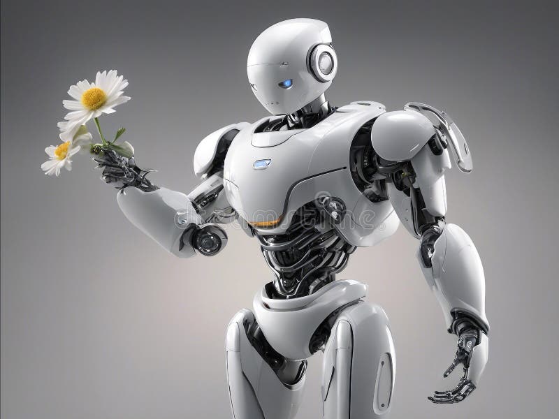 AI Robot Android. the Robot Gives Flowers. Romantic Droid. AI Generated ...