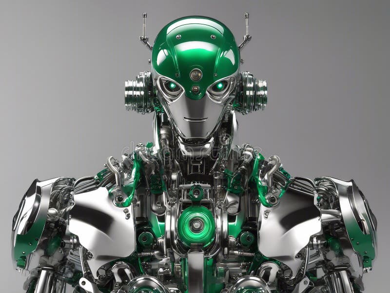 AI Robot Android. Green Technological Robot. Futuristic Droid. AI ...