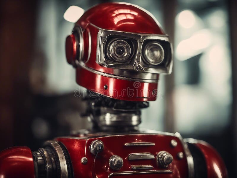 AI Robot Android. Old Rusting Vintage Red Robot Close-up. AI Generated ...