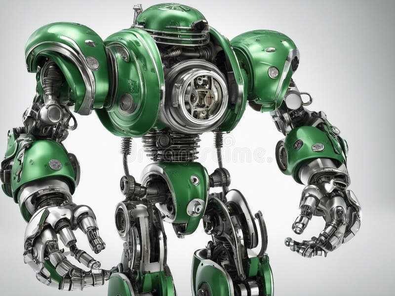 AI Robot Android. Technological Green Robot Close-up. Empty Background ...