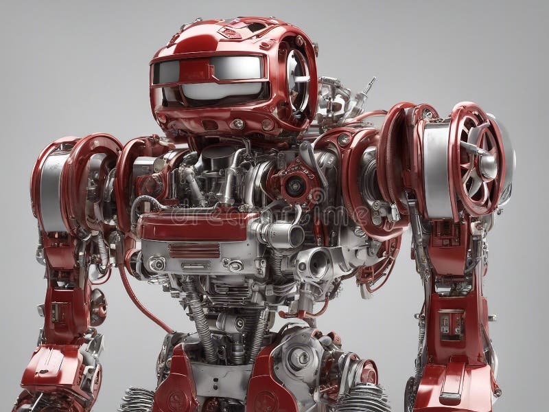 AI Robot Android. Technological Red Robot Close-up. Futuristic Droid ...