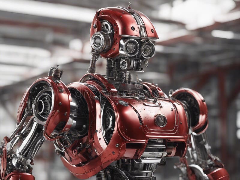 AI Robot Android. Technological Red Robot Close-up. I Generated Stock ...