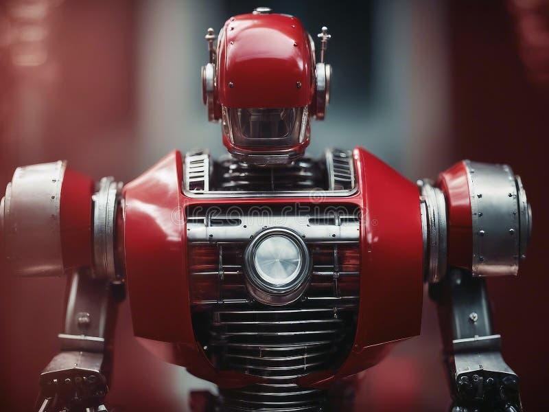 AI Robot Android. Technological Red Robot in the Workshop. AI Generated ...