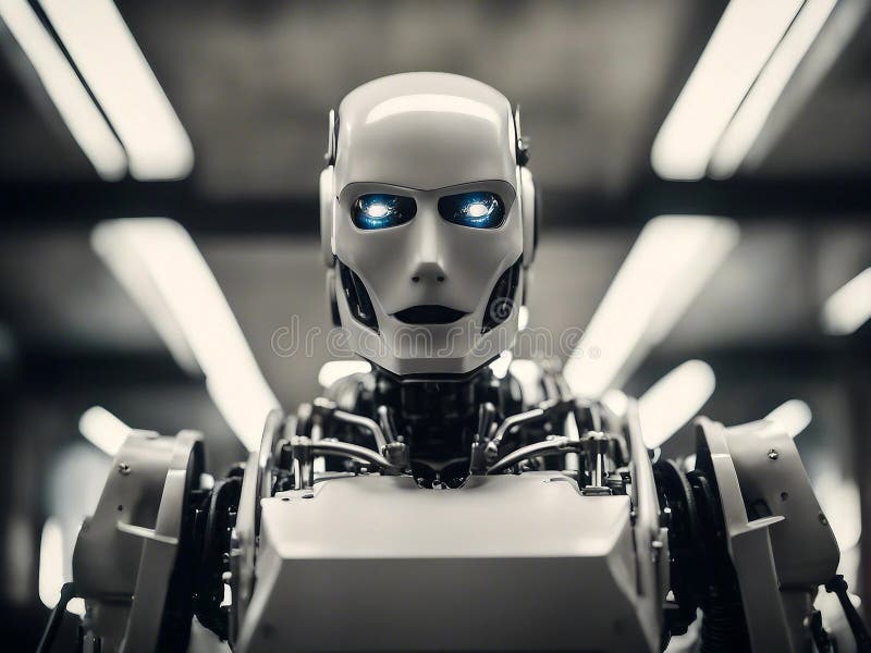 AI Robot Android. White Technological Robot in the Workshop. AI ...