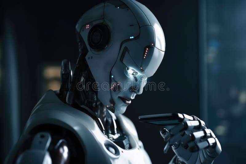 An AI Robot in a Business Suit Looks at Its Smartphone Created with ...