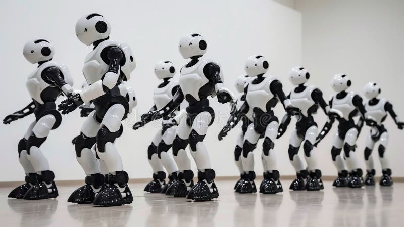 AI Robot with Cartoon People in Row, Machine Replace Human Concept ...