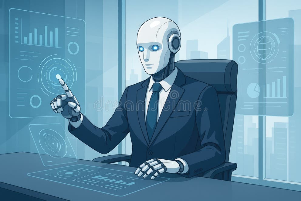 Ai Robot Ceo Analyzing Business Data Futuristic Office Stock ...