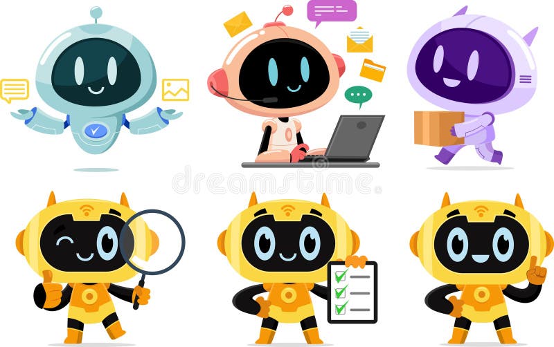 AI Robot Chat Bot Cartoon Characters. Vector Flat Design Collection Set ...