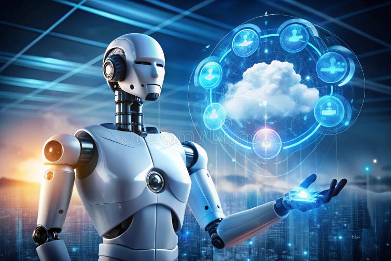 AI Robot with Cloud Computing Technology Stock Illustration ...