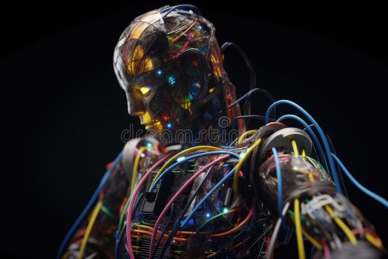 An AI Robot almost Completely Wrapped in Brightly Coloured Fibre Optic ...