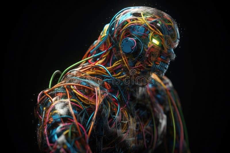 An AI Robot almost Completely Wrapped in Brightly Coloured Fibre Optic ...